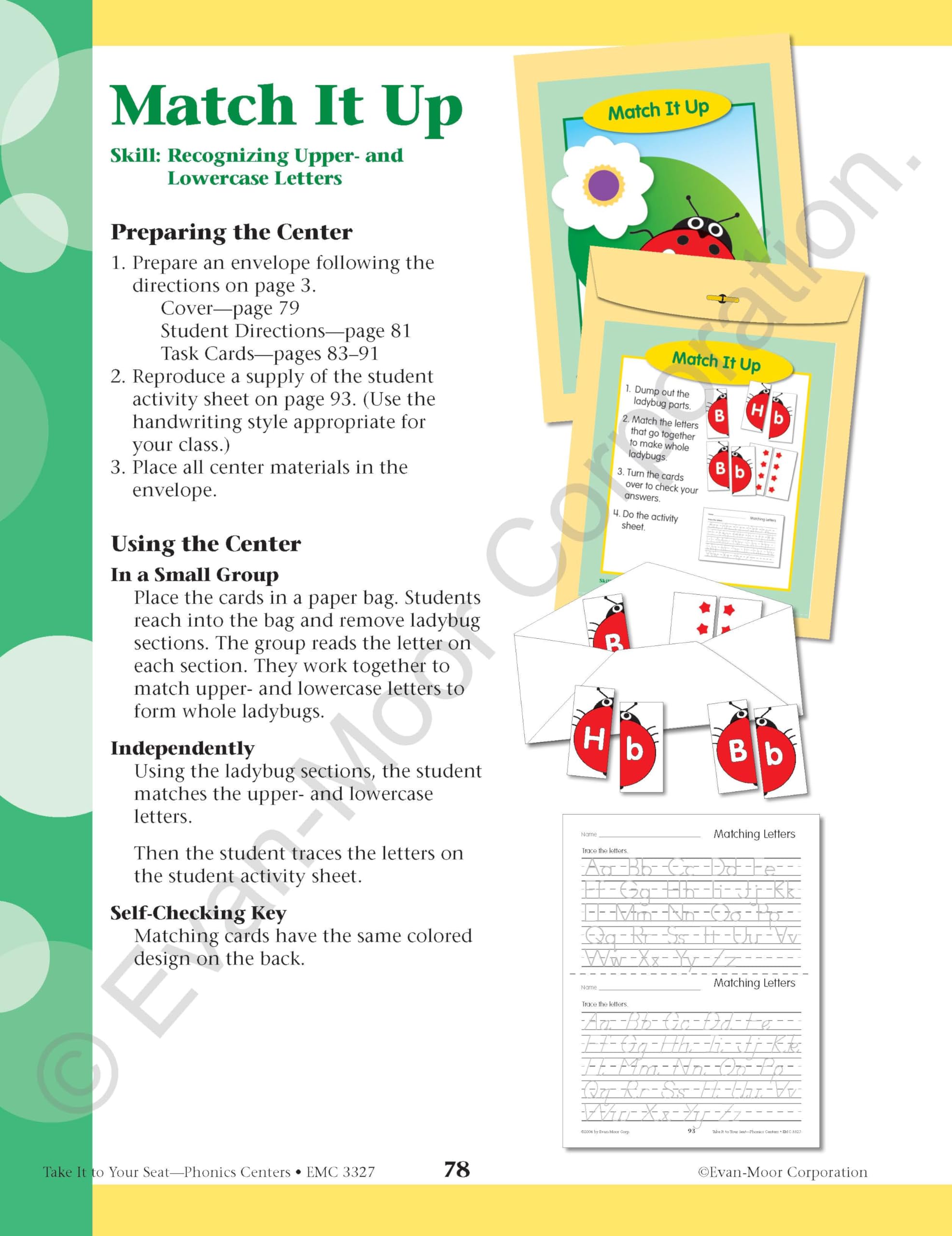 Take It to Your Seat Phonics Centers, Grades PreK-K