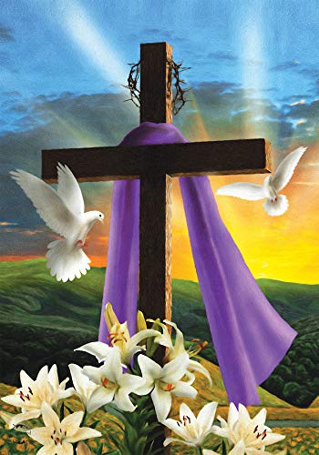 Easter Sunrise Religious House Flag Cross Doves Lilies 28" x 40"