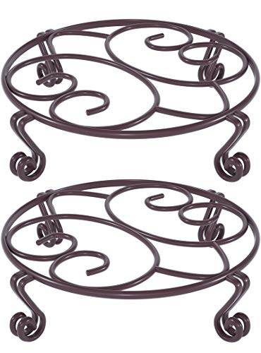 Yimobra Metal Plant Stand for Flower Pot 2 Pack Heavy Duty Potted Holder Indoor Outdoor Metal Rustproof Iron Garden Container Round Supports Rack for Planter (2PC Brown,11.8 Inches)