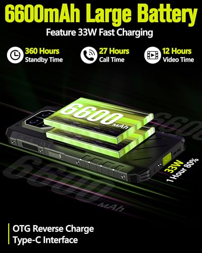 Ulefone Armor 22 Rugged Cell Phone Android 14, Up to 16+128GB, 64MP Night Vision Camera, 64MP Wide-Angle Camera, 6600mAh, 120Hz Display, NFC/GPS, 4G LTE Smartphone Unlocked (Black)