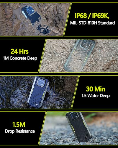 Ulefone Armor 22 Rugged Cell Phone Android 14, Up to 16+128GB, 64MP Night Vision Camera, 64MP Wide-Angle Camera, 6600mAh, 120Hz Display, NFC/GPS, 4G LTE Smartphone Unlocked (Black)