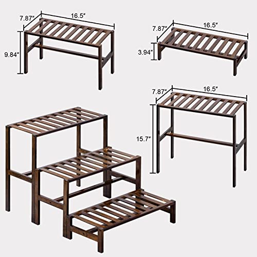 Bamboo 3-Tier Ladder Plant Stand, Planter Holder Flower Pot Display Shelf, Freestanding Plants Rack for Home Garden Patio Balcony Indoor Outdoor