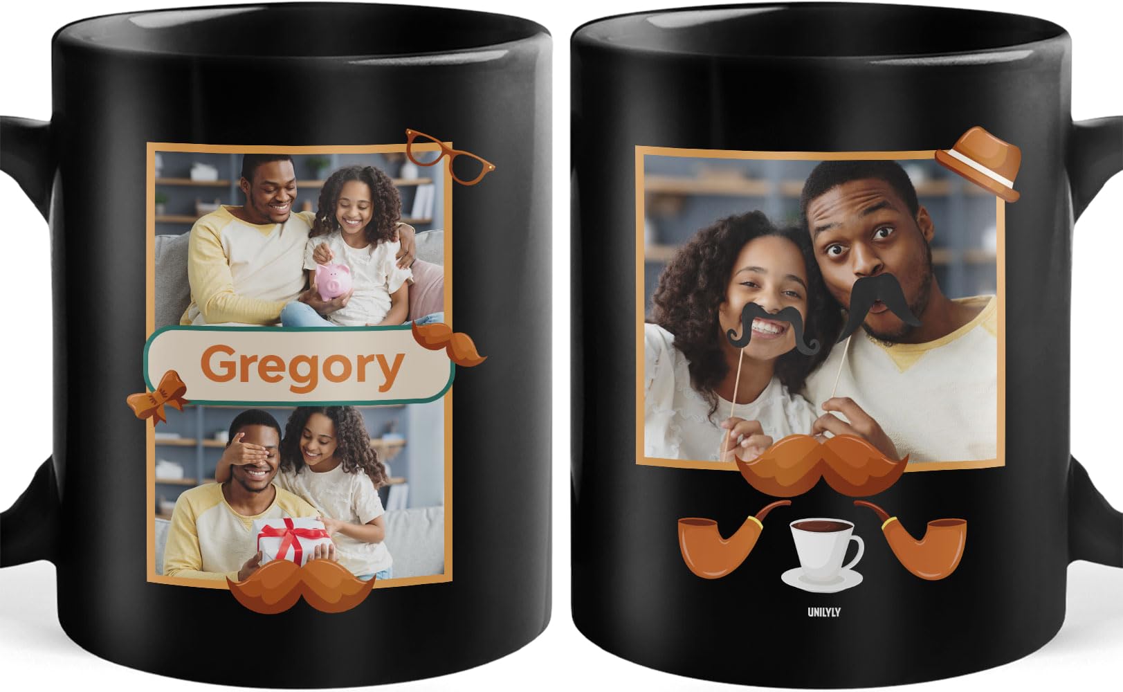 Black Ceramic Coffee Mug Photo Mugs Personalized Picture Custom Name Birthday Gifts For Fathers Day Men Dad Grandpa Husband Drinking Tea Cups Table Desk Accessories 11 and 15 Oz