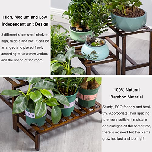 Bamboo 3-Tier Ladder Plant Stand, Planter Holder Flower Pot Display Shelf, Freestanding Plants Rack for Home Garden Patio Balcony Indoor Outdoor