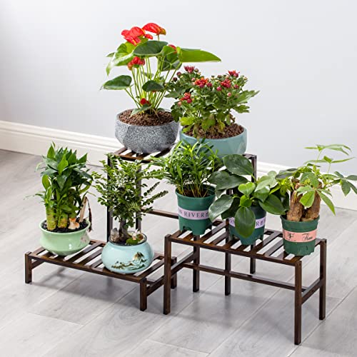 Bamboo 3-Tier Ladder Plant Stand, Planter Holder Flower Pot Display Shelf, Freestanding Plants Rack for Home Garden Patio Balcony Indoor Outdoor