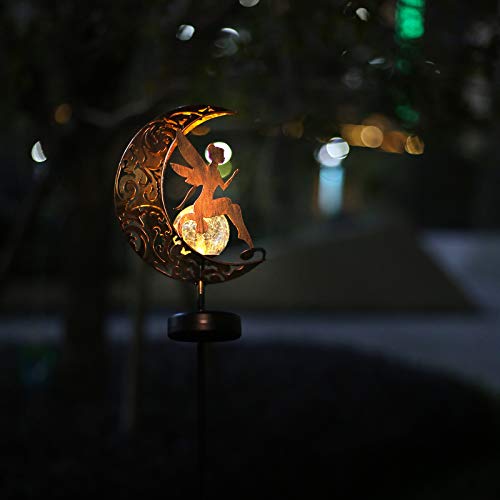 YJFWAL Garden Solar Lights Pathway Stake Lights Moon Fairy Glass Globe with Angel Decor, Outdoor Decorative Lights Waterproof for Walkway, Yard, Lawn, Patio or Courtyard Halloween Decor(Warm White)