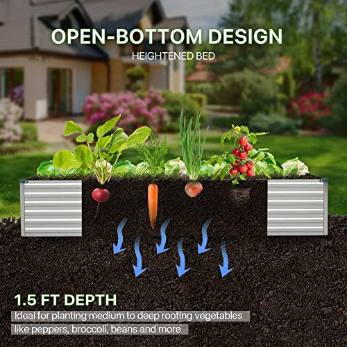 Raised Garden Bed 8x4x1.5ft Galvanized Raised Garden Beds Outdoor for Vegetables Gardening Flowers 18inch Tall Deep Root Raised Bed Planter Box - Metal Raised Garden Bed Kit with Gloves - Galvanized