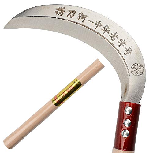 KEYI Steel Grass Sickle,Clearing Sickle,Manganese Steel Blade/Hardwood Handle Hand held Sickle Tool - Multipurpose Gardening Weeding Grass Sickle and Farming Portable Safety Sickle