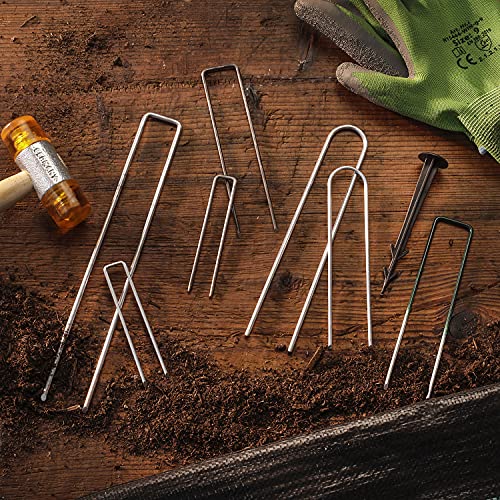 GardenMate 100-Pack 6'' 11 Gauge Heavy-Duty U-Shaped Garden Securing Stakes/Spikes/Pins/Pegs - Sod Staples for Anchoring Landscape Fabric