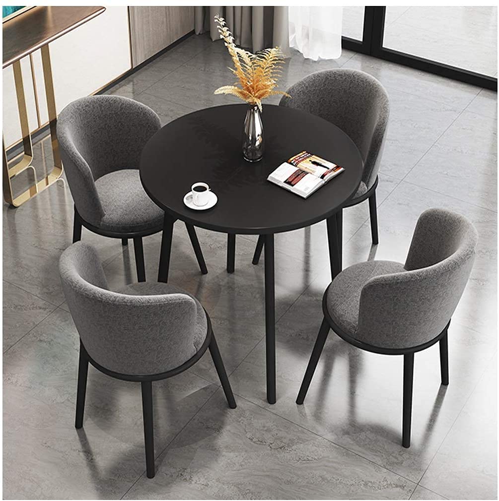 Office Conference Table, Conference Reception Room Coffee Table with Chair, Round Tempered Glass Dining Table PU Leather Seat 90cm Transparent Leisure Table (Color : Square Table 3) ( Color : Dark Gra