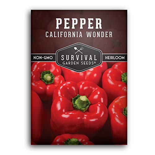 Survival Garden Seeds - California Wonder Pepper Seed for Planting - Packet with Instructions to Plant and Grow Sweet Red Bell Peppers in Your Home Vegetable Garden - Non-GMO Heirloom Variety