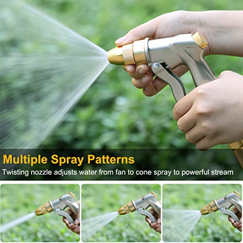 FANHAO Garden Hose Nozzle with Brass Tip, 100% Heavy Duty Metal Spray Nozzle High Pressure Water Nozzle with Adjustable Spray Patterns for Watering Plants, Washing Cars and Showering Pets