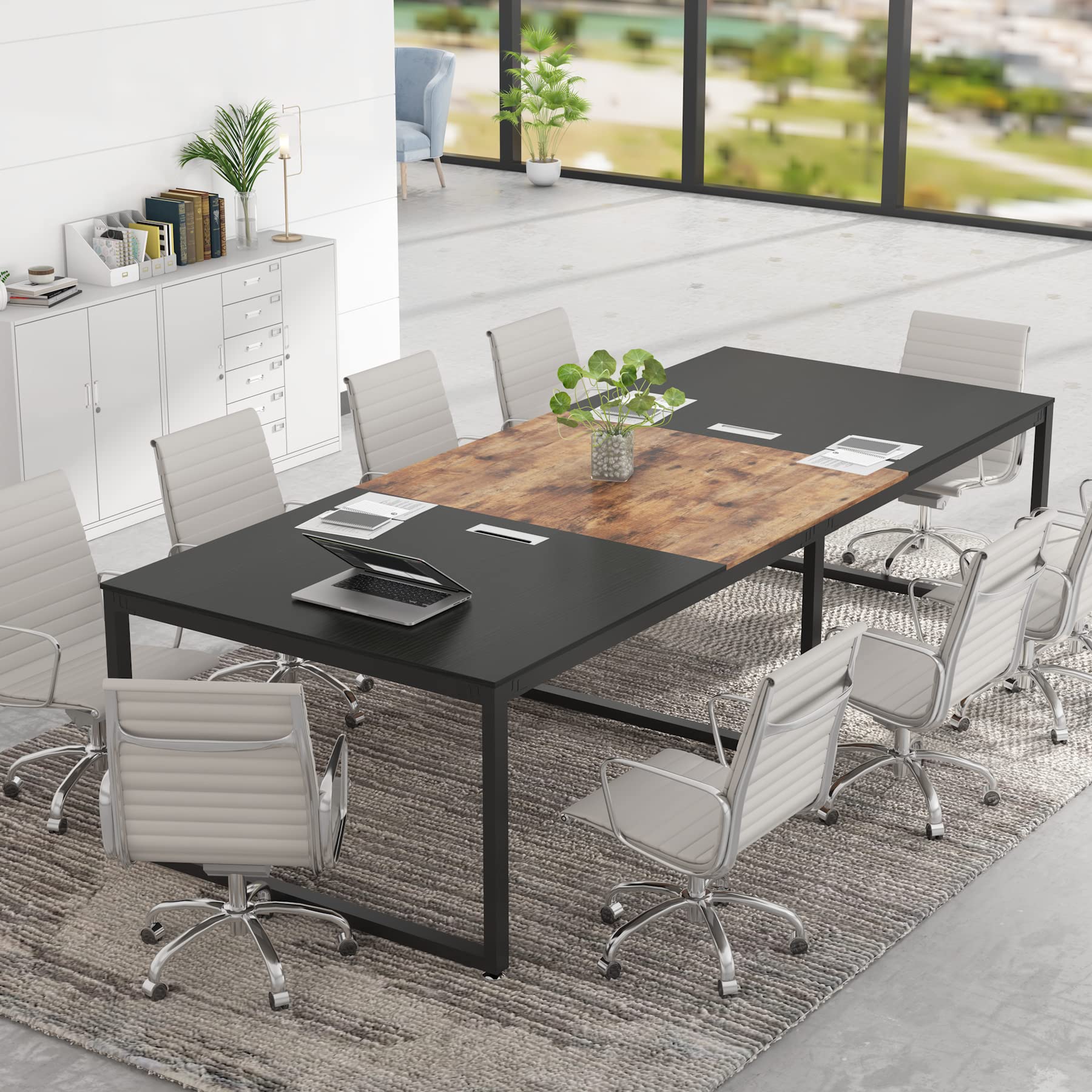 Tribesigns 8FT Conference Table, Large Rectangle Shaped Meeting Table with Grommet, Modern Seminar Boardroom Table for Office Conference Room, 94.49" L x 47.24" W x 29.52" H