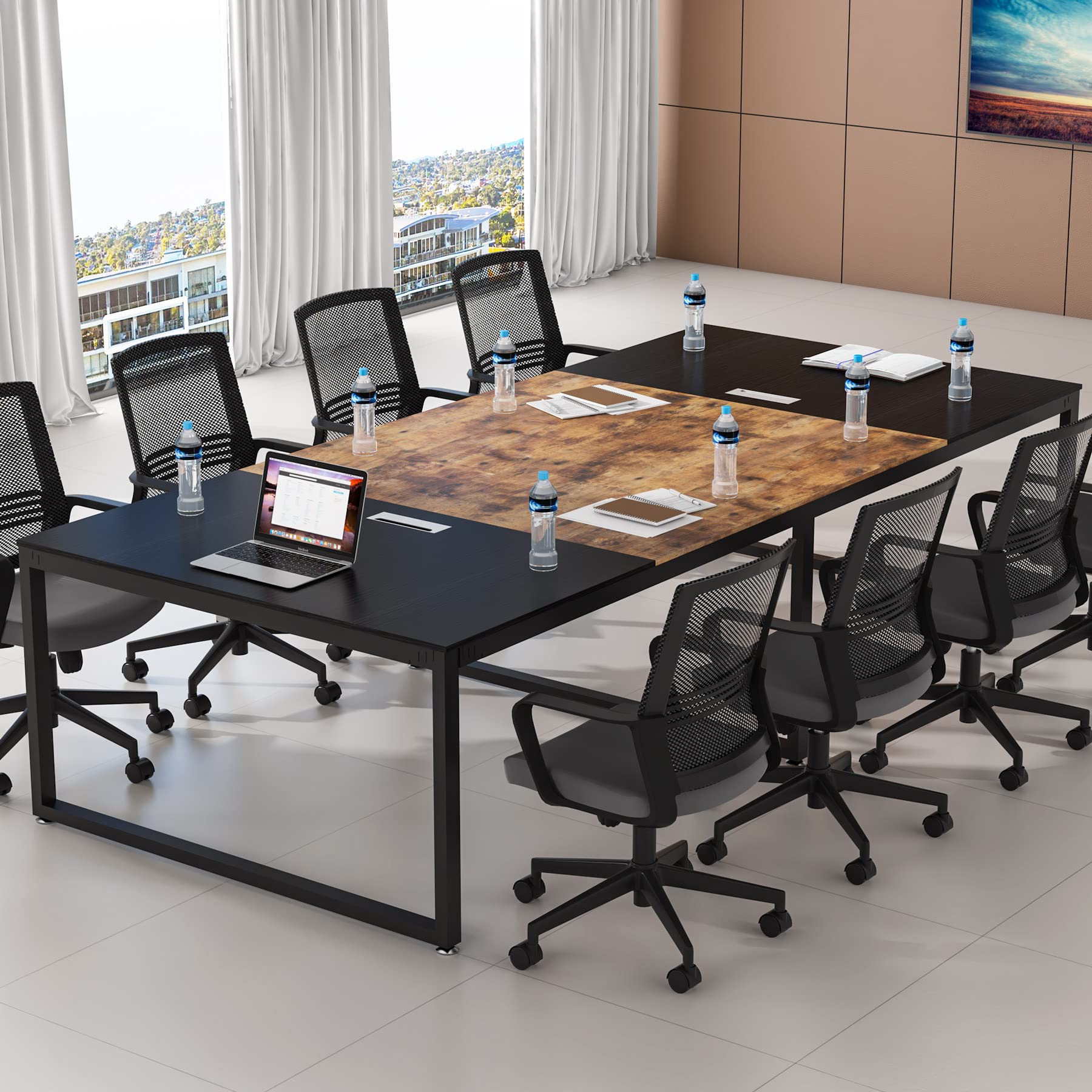 Tribesigns 8FT Conference Table, Large Rectangle Shaped Meeting Table with Grommet, Modern Seminar Boardroom Table for Office Conference Room, 94.49" L x 47.24" W x 29.52" H