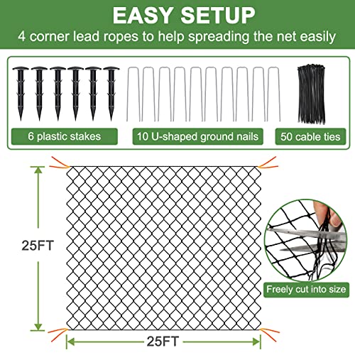 Bird Netting for Garden Protection - 25x25ft Poultry Netting for Chicken Coop, 1β Mesh Heavy Duty Garden Net, Fruit Tree Netting for Blueberry Bushes, Vegetable Against Squirrels, Deer