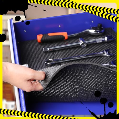 PABUSIOR Tool Box Liner for 12 inch Wide Drawer - 5mm Thick, 11.4 in Wide x 98 in, Double-Sided Non-Slip Toolbox Drawer Mat, Strong Grip Easy to Cut Garage Shelves, (Black)