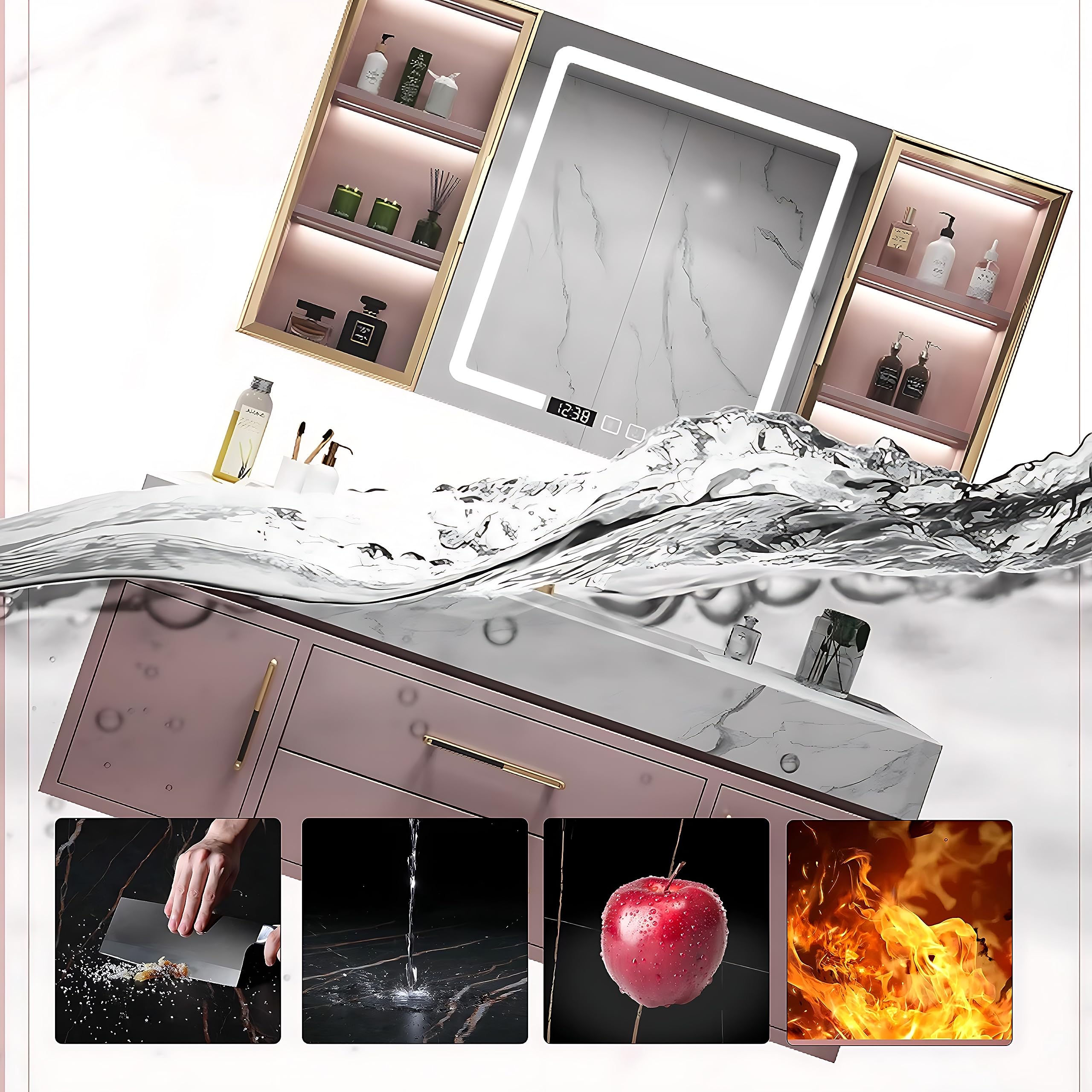 ZGNBSD Floating Bathroom Vanity - Freestanding Bathroom Vanity with Sink and Smart Demister Mirror | Solid Wood Modern Bathroom Vanity (32")