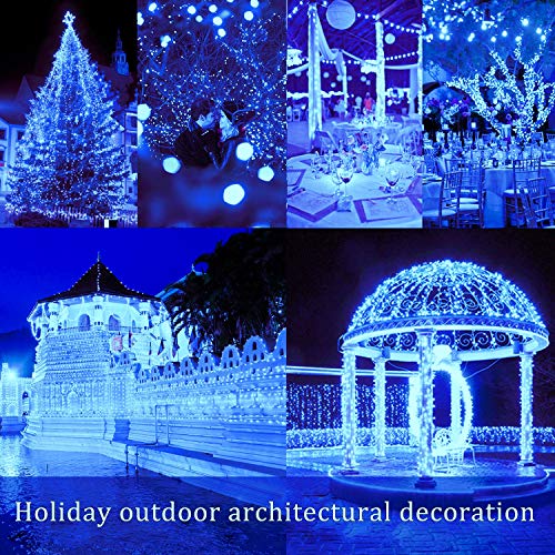 DAYLIGHTIR 2 Pack 100 LED Solar Powered Copper Wire String Lights Outdoor, Waterproof, 8 Modes Fairy Lights for Garden, Patio, Party, Yard, Christmas (Blue)