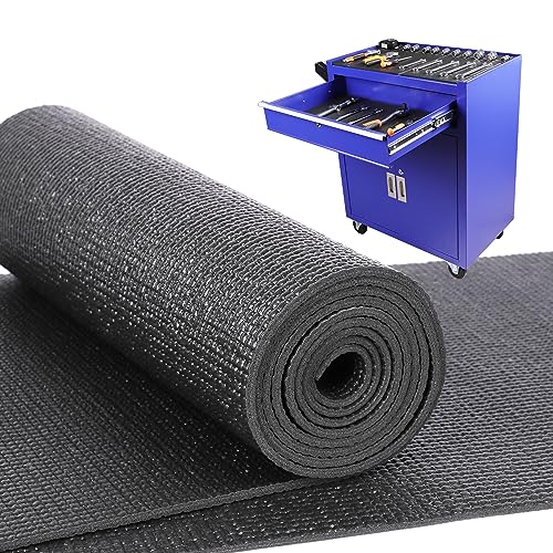 PABUSIOR Tool Box Liner for 12 inch Wide Drawer - 5mm Thick, 11.4 in Wide x 98 in, Double-Sided Non-Slip Toolbox Drawer Mat, Strong Grip Easy to Cut Garage Shelves, (Black)