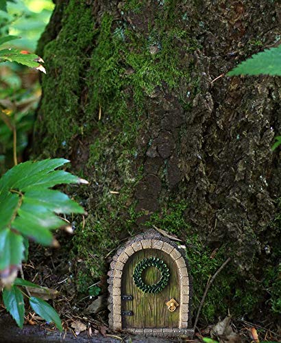 MUAMAX Fairy Garden Door Accessories Miniature Fairy Doors Wall Indoor/Outdoor Mystical Door for Tree Trunk (Brown)