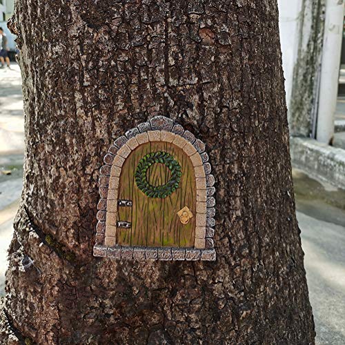 MUAMAX Fairy Garden Door Accessories Miniature Fairy Doors Wall Indoor/Outdoor Mystical Door for Tree Trunk (Brown)