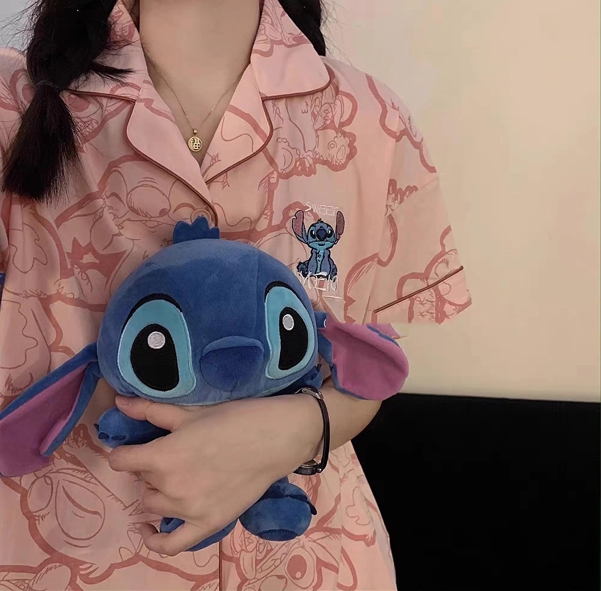 kwaya Women's Cotton Pajamas - 3Pcs Sets, Cute Cartoon Print Sleepwear - Soft Button Up Short Sleeve Shirt with Casual Long Pants & Short Lounge Sets Pink