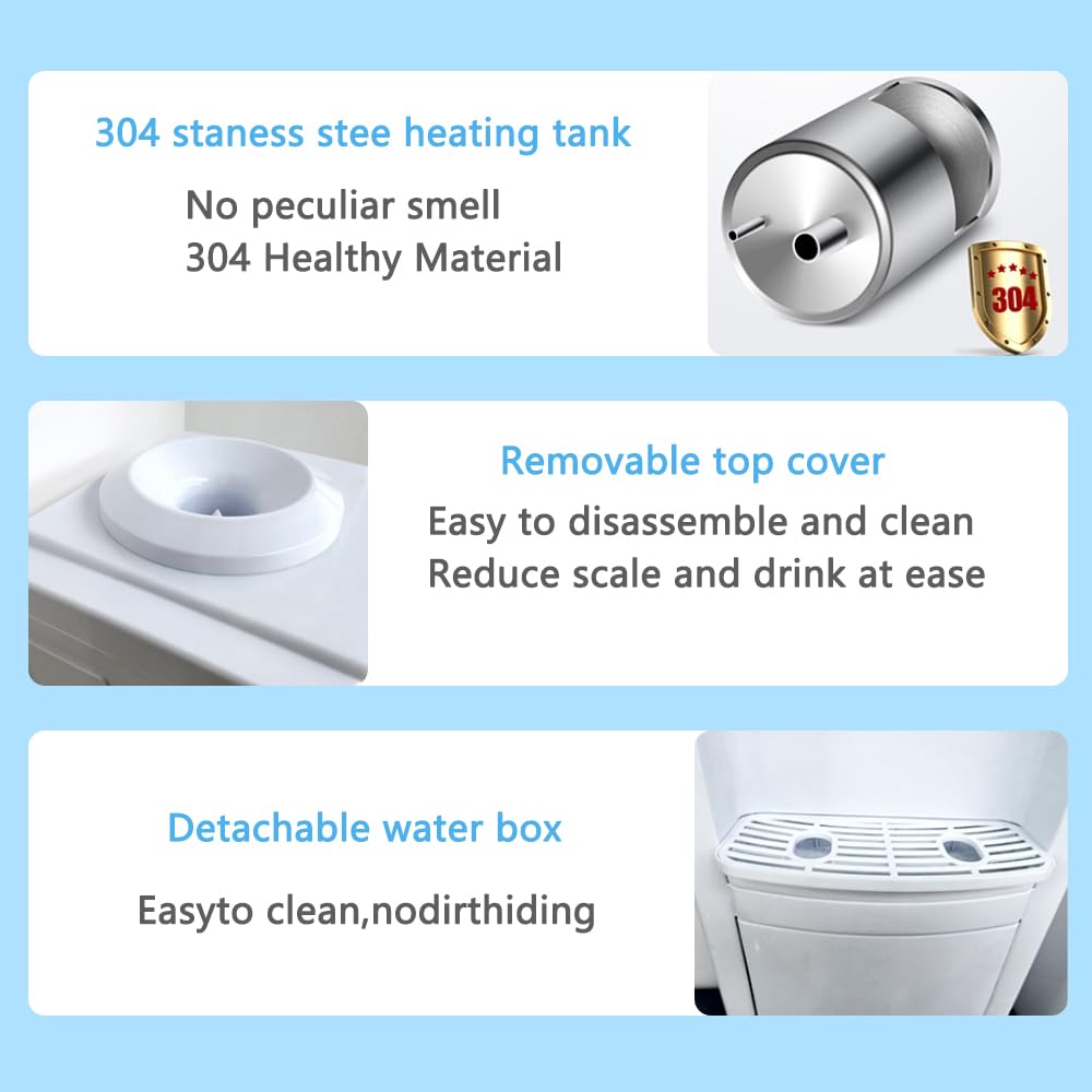 Water Dispenser for 5 Gallon Bottle, Top Loading Water Cooler Hot and Cold Water Cooler Dispenser with Child Safety Removable Drip Tray & Storage Cabinet for Office Home School, White