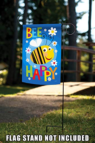 Toland Home Garden 1112312 Bee Happy Spring Flag 12x18 Inch Double Sided Spring Garden Flag for Outdoor House Positive Flag Yard Decoration