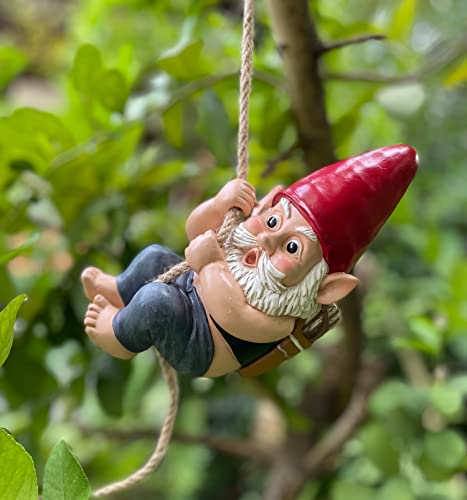 FICITI Funny Garden Gnomes Decorations, Archer Bowman Climbing Rope Hanging Gnome, Tree Hugger, Tree Decoration Ornaments, Outdoor Whimsical Gnome Statues β 8.5 inch