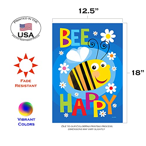 Toland Home Garden 1112312 Bee Happy Spring Flag 12x18 Inch Double Sided Spring Garden Flag for Outdoor House Positive Flag Yard Decoration