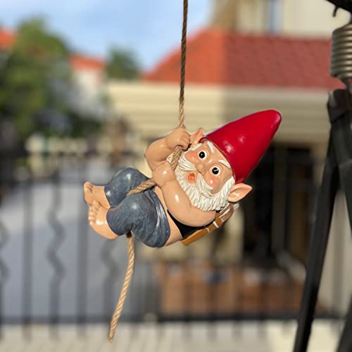 FICITI Funny Garden Gnomes Decorations, Archer Bowman Climbing Rope Hanging Gnome, Tree Hugger, Tree Decoration Ornaments, Outdoor Whimsical Gnome Statues β 8.5 inch