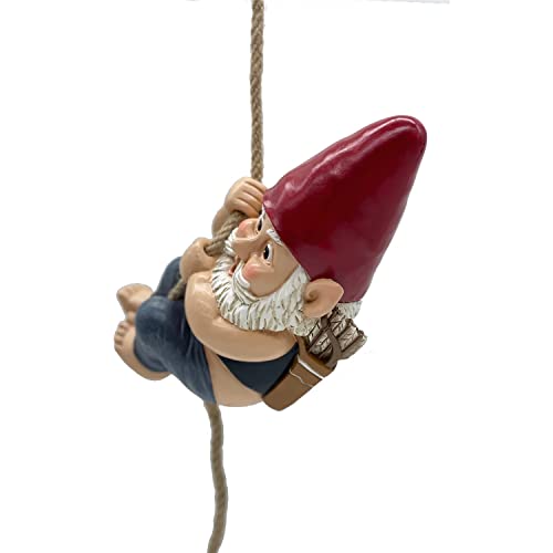 FICITI Funny Garden Gnomes Decorations, Archer Bowman Climbing Rope Hanging Gnome, Tree Hugger, Tree Decoration Ornaments, Outdoor Whimsical Gnome Statues β 8.5 inch