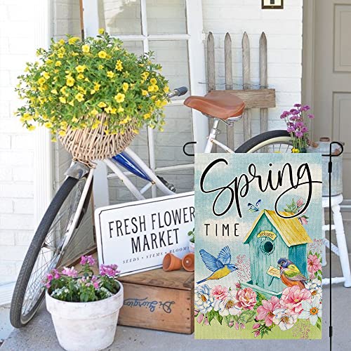CROWNED BEAUTY Spring Time Garden Flag Floral 12x18 Inch Double Sided for Outside Birds Burlap Small Yard Holiday Decoration CF751-12