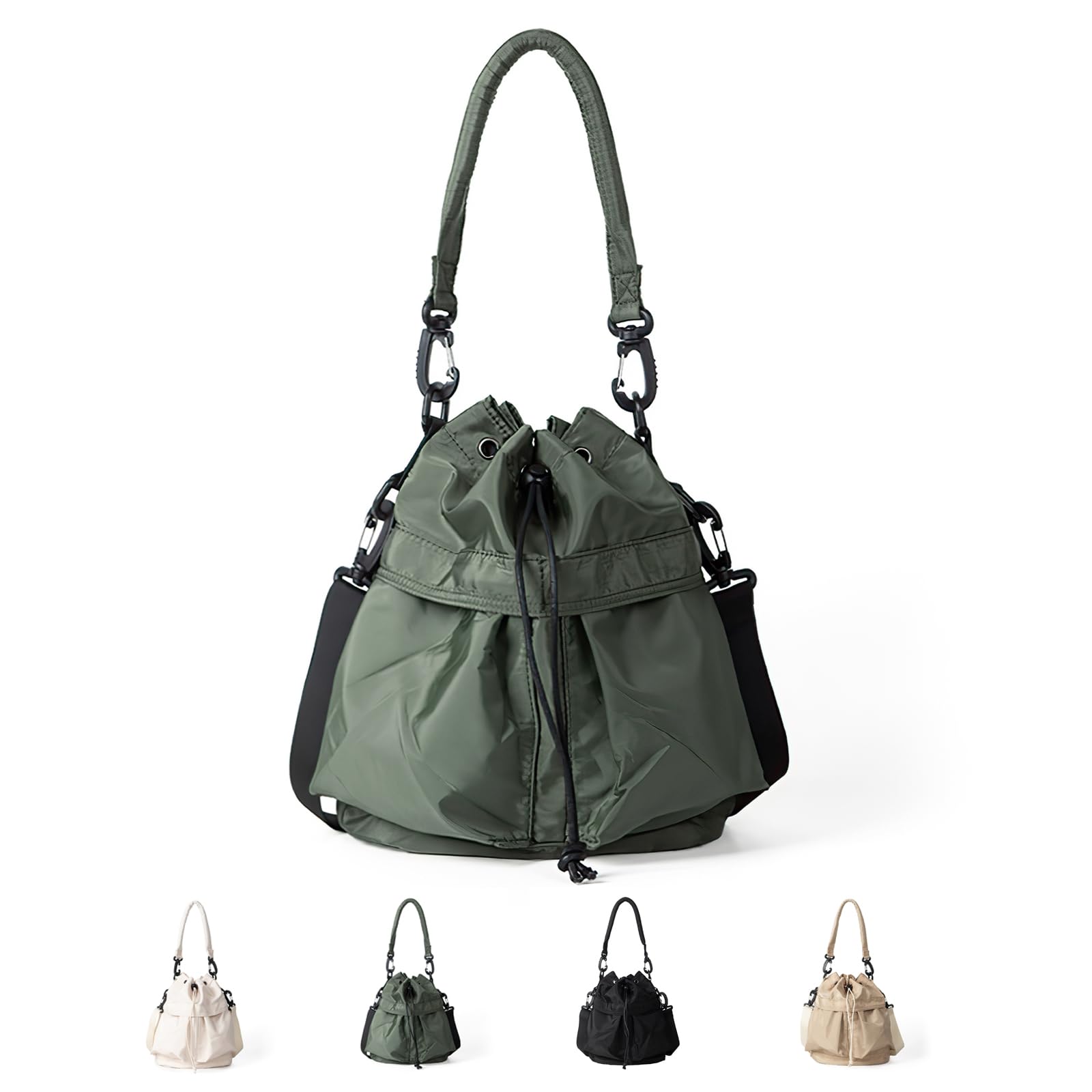 BAKLUCK Nylon Bucket Bags for Women - Spill-proof, Multi-pocket, Large Capacity, Casual, Work, Travel, Green - Tote, Women's Shoulder Bags