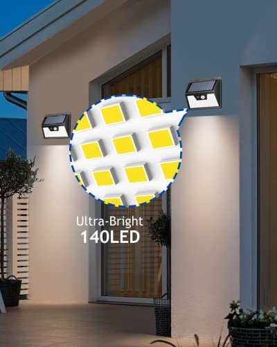 Peasur Solar Outdoor Lights [10 Pack/140LED], Motion Sensor Outdoor Lights Ultra-Bright, Solar Powered Security Lights 3 Working Modes, Solar Lights Outdoor Waterproof for Outside Garden Yard (500LM)