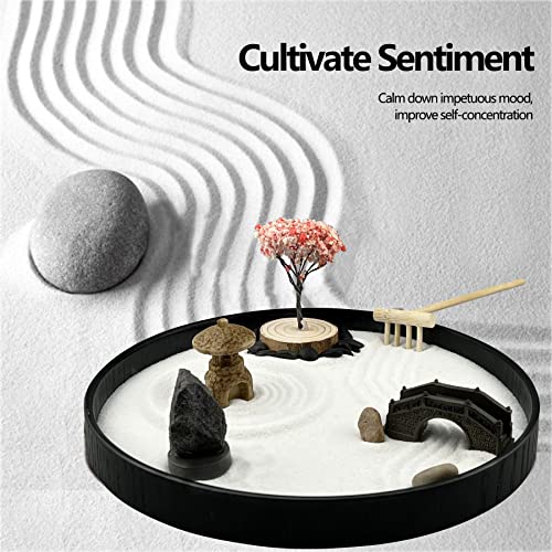Zen Garden for Desk Japanese Zen Garden Kit 8 Inch Large Round with 6 Sand Rake and Accessories Tray Mini Desktop Zen Decor for Home Office Gift Therapy Relaxation Meditation