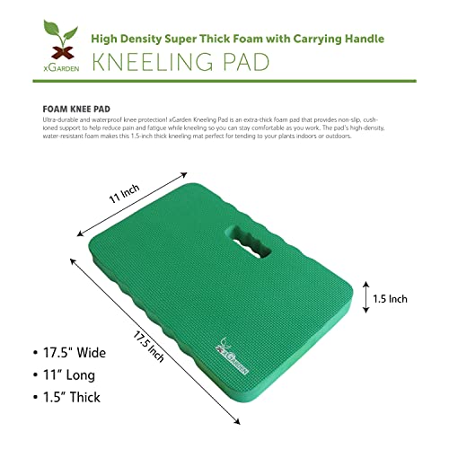 xGarden - Portable Kneeling Pad for Gardening - High Density Foam Kneeler with Carrying Handle - Extra Thick Foam Cushion - Waterproof - Versatile - Indoor or Outdoor - 17.5" x 11" x 1.5" - Green