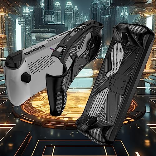 PAKESI Protection Case for Rog Ally with Kickstand - Anti-Drop Shockproof Shell with 2 Pack Screen Protector,Rugged TPU with Built-in Stand for Game Handheld Console (Black)