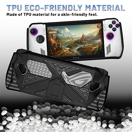 PAKESI Protection Case for Rog Ally with Kickstand - Anti-Drop Shockproof Shell with 2 Pack Screen Protector,Rugged TPU with Built-in Stand for Game Handheld Console (Black)