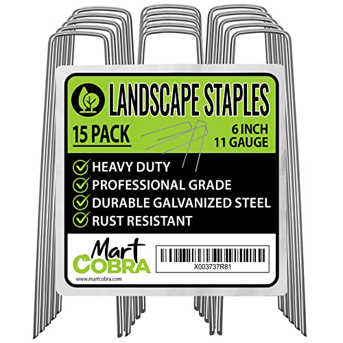 Garden Stakes Metal Stakes for Gardening, Landscape Staples x15, Garden Staples 6 Inch Galvanized, Fence Stakes Heavy Duty Ground Stakes, Landscape Fabric Pins Yard Stakes Tent Stakes Landscaping Lawn