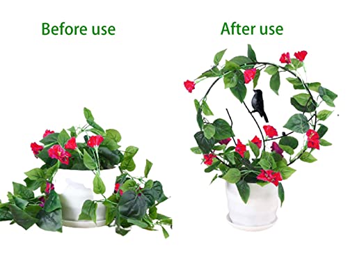 TKRSRK 2 Pcs Iron Garden Trellis for Climbing Plants, 13.6" Rust-Proof Small Trellis for Indoor Potted Plants, Round Circle Trellis with Bird, Metal Vine Plant Support Trellis for Vines - Black