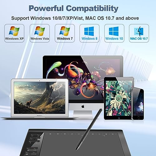 TeinenRon Graphics Drawing Tablet,10 x 6 Inch Drawing Tablet with 8192 Levels Pen and Bag,12 Hot Keys,Compatible with PC/Mac/Android for Painting,Design & Online Teaching