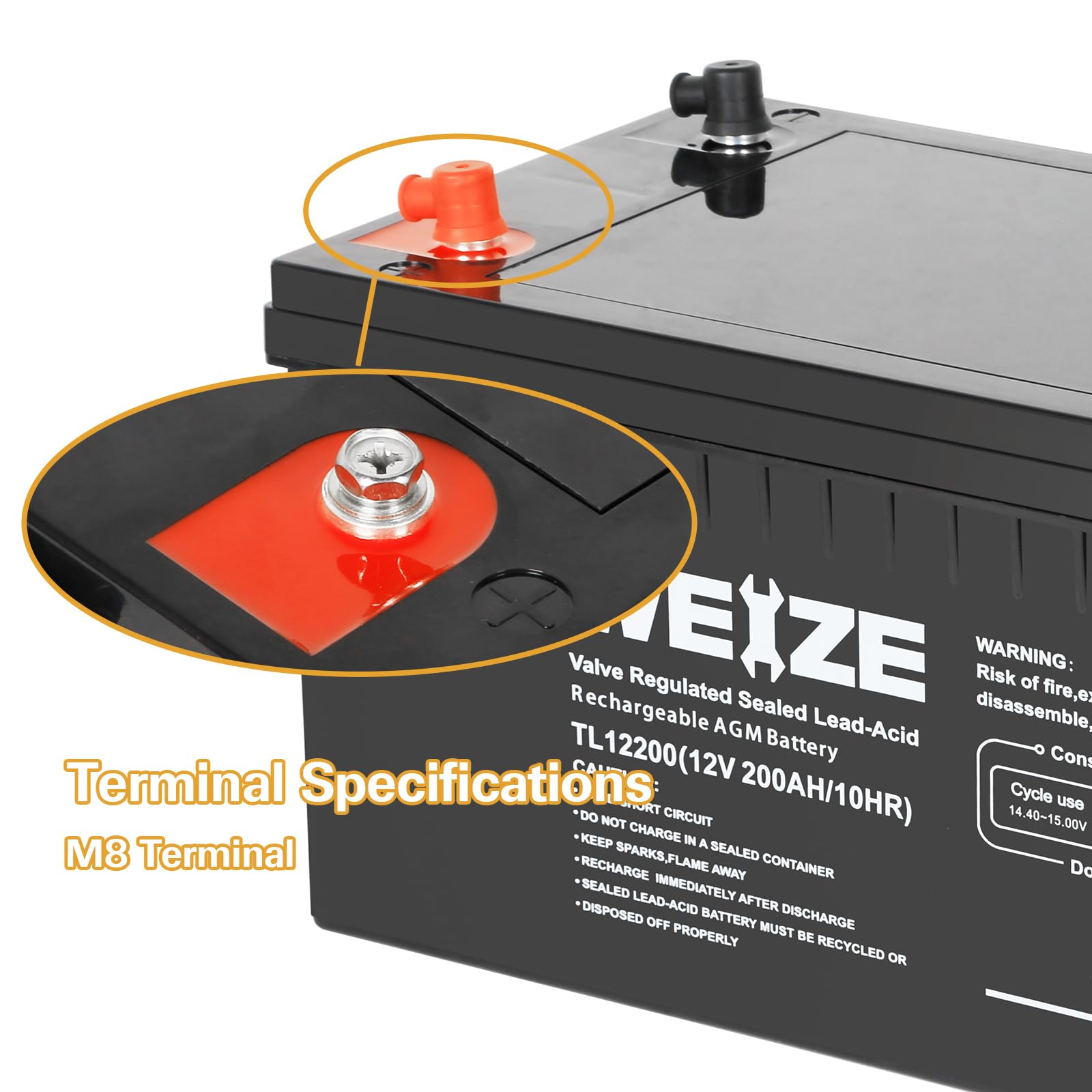 WEIZE AGM Group Size 4D Battery, 12 Volt 200Ah Deep Cycle Battery Perfect for RV, Caravan, Camping, Camper Trailers, Camper Vans, Motor-Homes, Marine, 4WDs & Off Grid Solar
