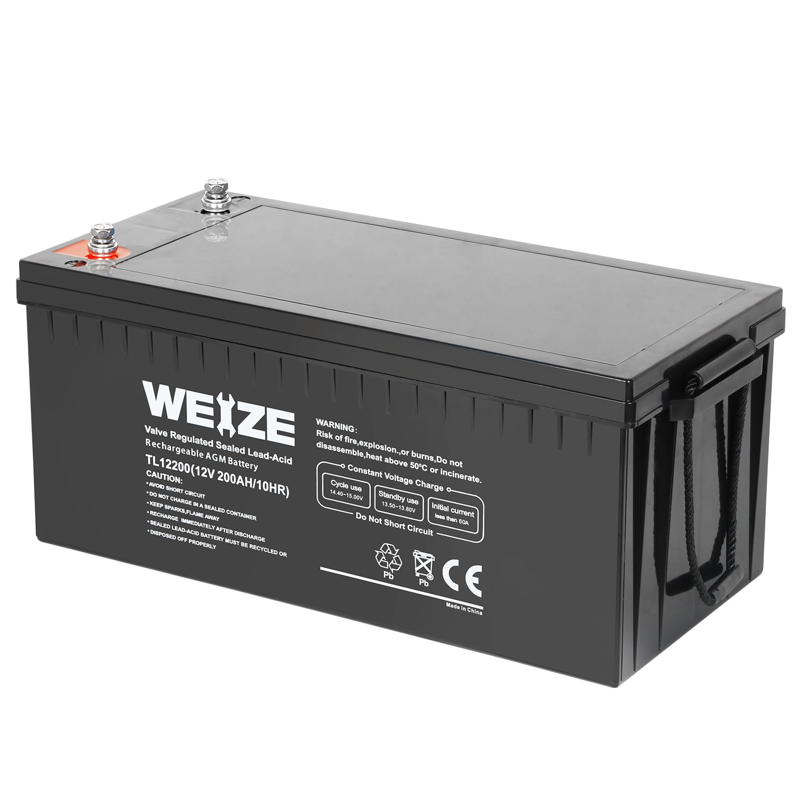 WEIZE AGM Group Size 4D Battery, 12 Volt 200Ah Deep Cycle Battery Perfect for RV, Caravan, Camping, Camper Trailers, Camper Vans, Motor-Homes, Marine, 4WDs & Off Grid Solar