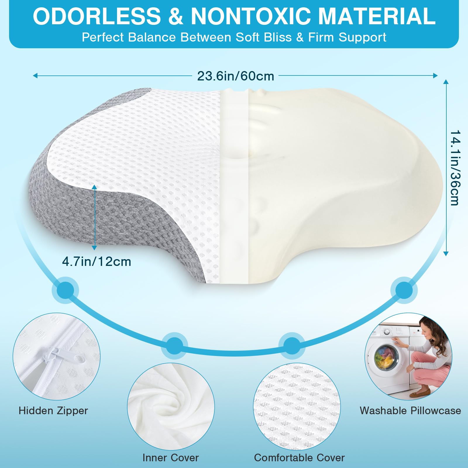 DAFIFO Neck Pillow Contour Memory Foam Pillows for Pain Relief Bed Pillow for Sleeping, Contour Support Pillows for Sleeping, Ergonomic Bed Pillow for Side, Back, Stomach Sleepers