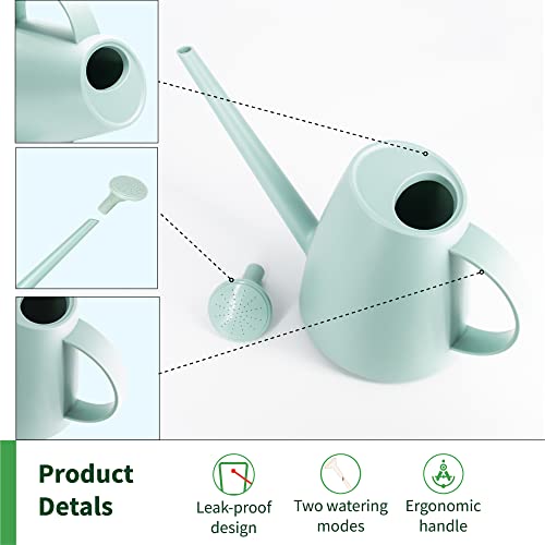 Decwxon Watering Can for Indoor Plants Garden Flower, Modern Outdoor Plants Small Watering Can,Detachable Long Spout Water can 1.8L 60oz 1/2 Gallon (Green)