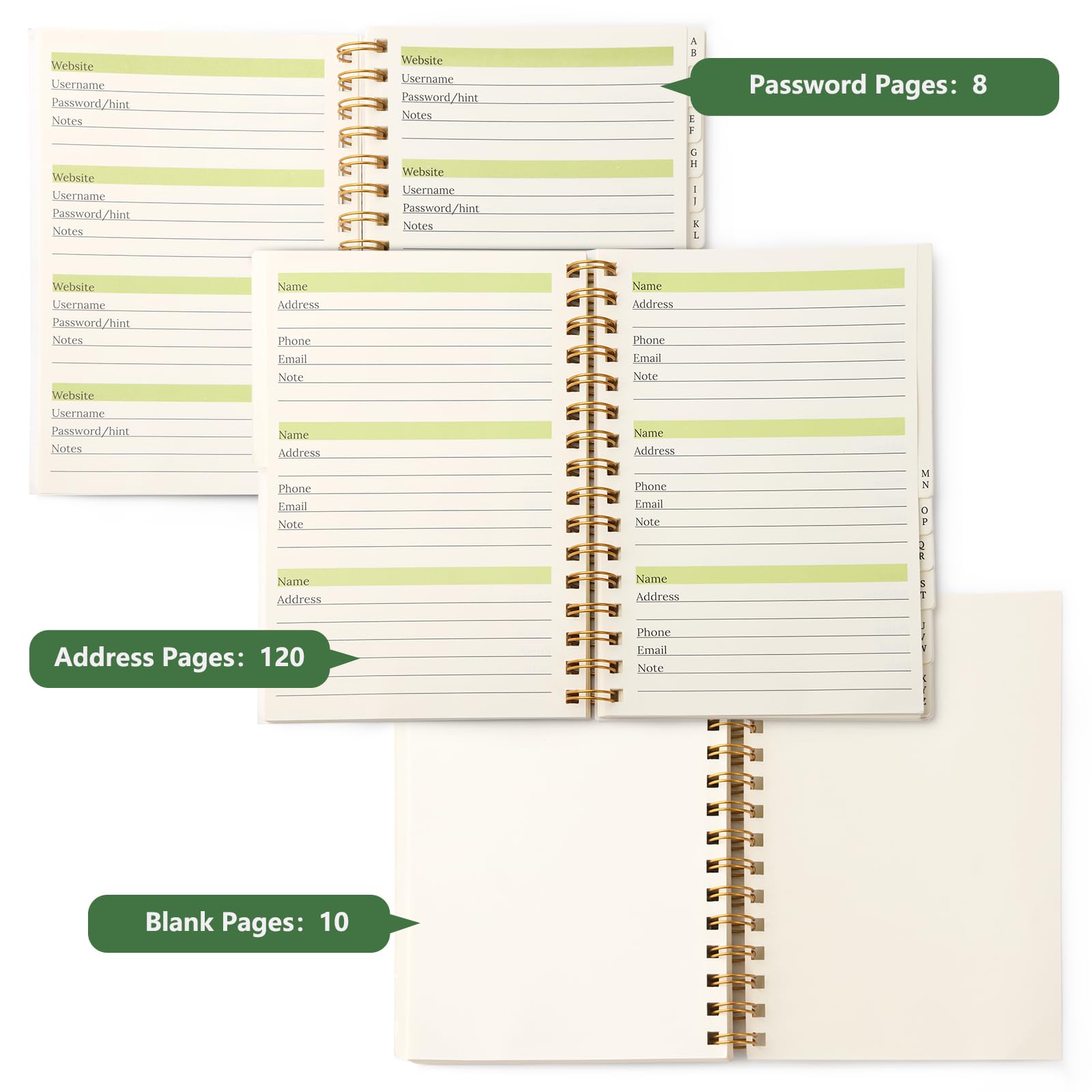 suituts 2 Pack Spiral Bound Address Book with Alphabetical Tabs, 5.8" x 8.2" Telephone Address Book for Contacts, Address and Password Book for Halloween Gift Home Office
