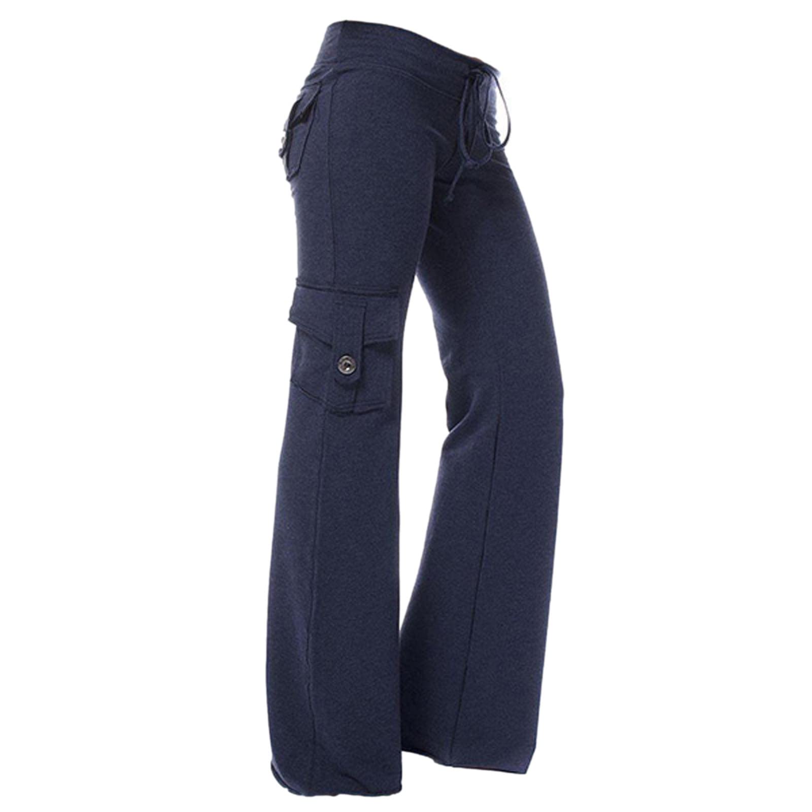 Cargo Pants for Women Bootcut Yoga Pants Wide Leg Sweatpants Plus Size Workout Gym Trousers with Button Pockets