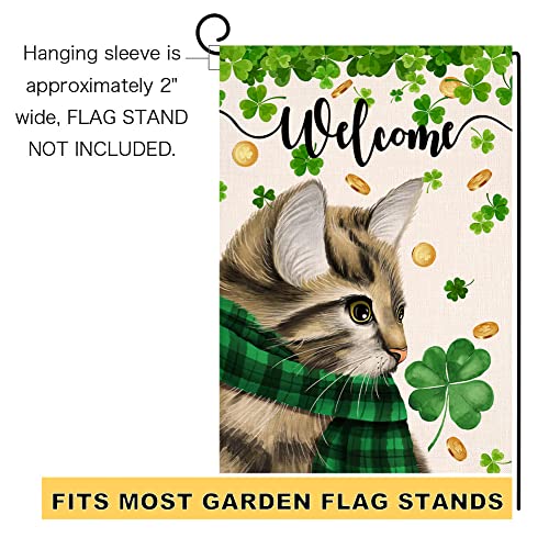 St. Patrick's Day Garden Flag 12x18 Vertical Double Sided Welcome Spring Cat Clover Farmhouse Holiday Outside Decorations Burlap Yard Flag BW242