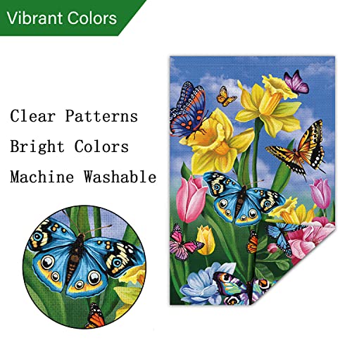 Louise Maelys Spring Garden Flag 12x18 Double Sided Vertical, Burlap Small Butterfly Floral Flower Welcome Garden Yard House Flags Outside Outdoor House Spring Summer Decoration (ONLY FLAG)